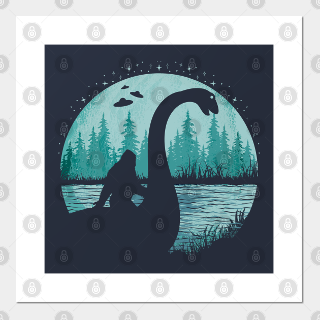 Bigfoot Riding Loch Ness Monster Bigfoot Posters And Art Prints Teepublic